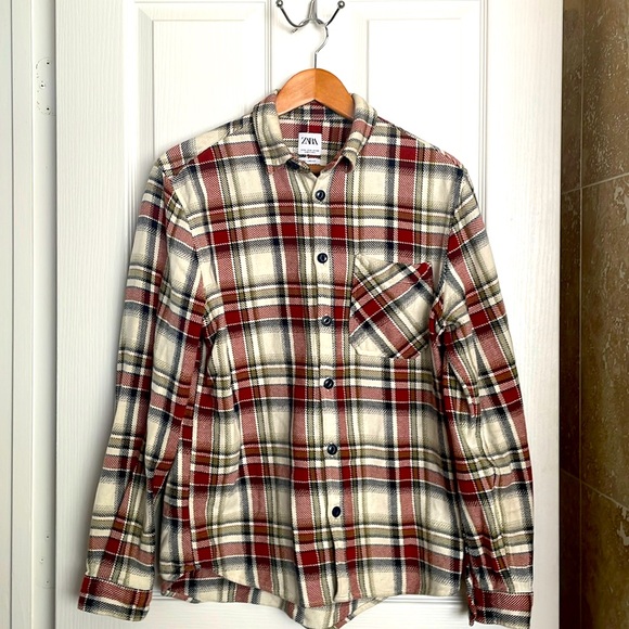 Zara | Jackets & Coats | Zara Cotton Shirtjacket Relaxed Fit Beige Rust ...